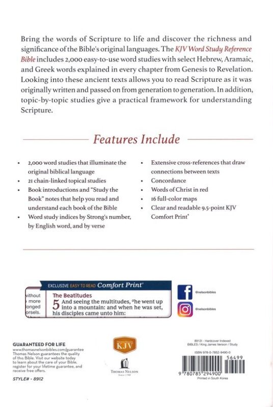 KJV, Word Study Reference Bible, Hardcover, Red Letter, Thumb Indexed ...