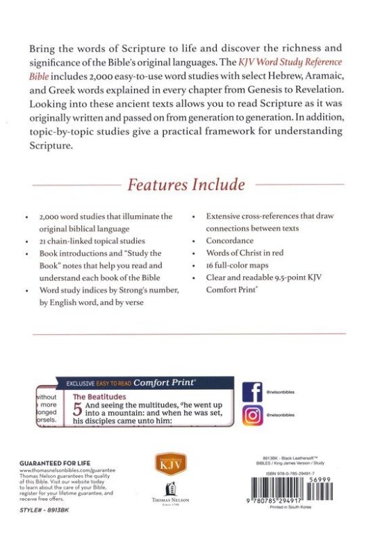 KJV, Word Study Reference Bible, Leathersoft, Black, Red Letter ...